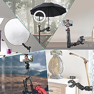 JEBUTU Super Clamp Double Camera Clamp, Double Mount Clamp Bracket Magic Arm Double Ball Head, Crab Plier Clip Bracket with Ballhead for Light Stand, Photography Reflector, Umbrella, Tripod, Table