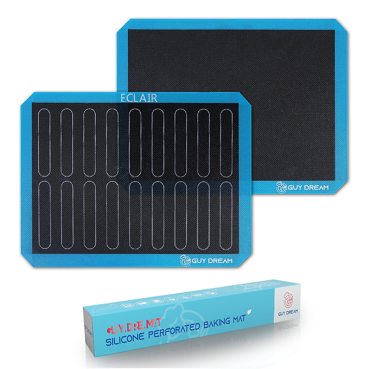 2PCs GUY DREAM Perforated Silicone Baking Mat 11-4/5" x 15-3/4" - Eclair Mat for Baking - Steaming Mesh For Half Size Cooking Sheet - Non-Stick Reusable Oven Liner