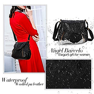Angel Barcelo Crossover Purse and Handbags Crossbody Bags for Women,Ultra Soft Leather Neatpack Bag Shoulder Purses for Girl Black