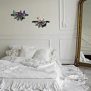 2 Pcs Gothic Decor Spiderweb Shelves Metal Goth Decor Shelf for Crystal Display Black Witchy Style Spider and Luna Moth Floating Shelves Halloween Wall Hanging Shelf Spooky Home Decor for Room