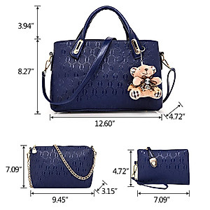 Women Ladies Leather Handbag 4pcs set Shoulder Tote Purse Satchel Messenger Bag (Dark Blue) (Dark Blue)