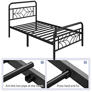 Topeakmart Twin Bed Frames Metal Platform Bed with Sparkling Star-Inspired Design Headboard and Footboard/13 Inch Underbed Storage/No Box Spring Needed/Sturdy Slat Support, Black Twin Bed