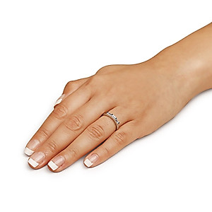 Size - 7 - Solid 14k White Gold 2mm Baguette Cut Three Stone Anniversary Ring Wedding Band CZ Cubic Zirconia 1/2 cttw.