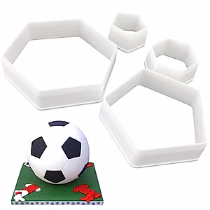 4Pcs Soccer Cookie Cutter Set Hexagon Cookie Cutter Plastic Soccer Cookie Cutters Shapes Football Biscuit Cutters for Baking Mould Cake Decorations