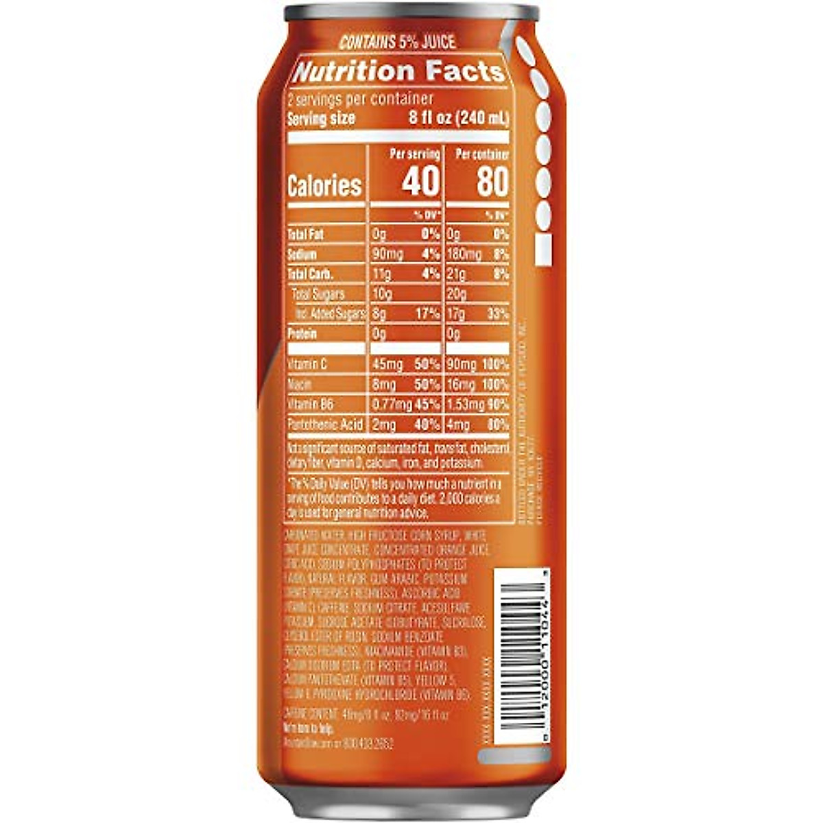 Mountain Dew Kickstart, Orange Citrus, 92mg Caffeine, Vitamins B & C, 80 Calories, 5% Juice, 16 fl oz (12 Count)