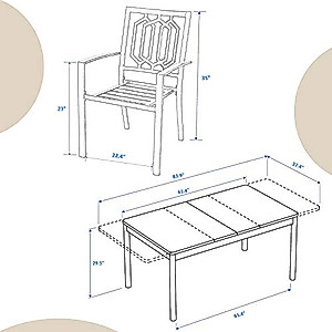 MFSTUDIO 9PCS Outdoor Patio Dining Set, 8 Steel Stackable Chairs, 1 Rectangular Expandable Table, Porch Lawn Backyard Garden Furniture Sets
