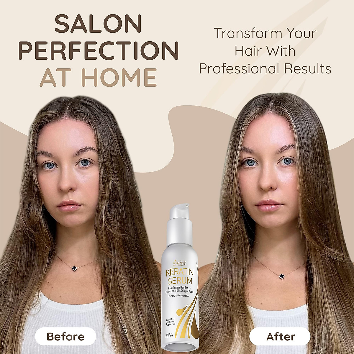 Vitamins Keratin Protein Hair Serum - Anti Frizz Control Hair Oil Repair Treatment - Gloss Shine & Heat Protectant for Frizzy Dry Damaged Locks