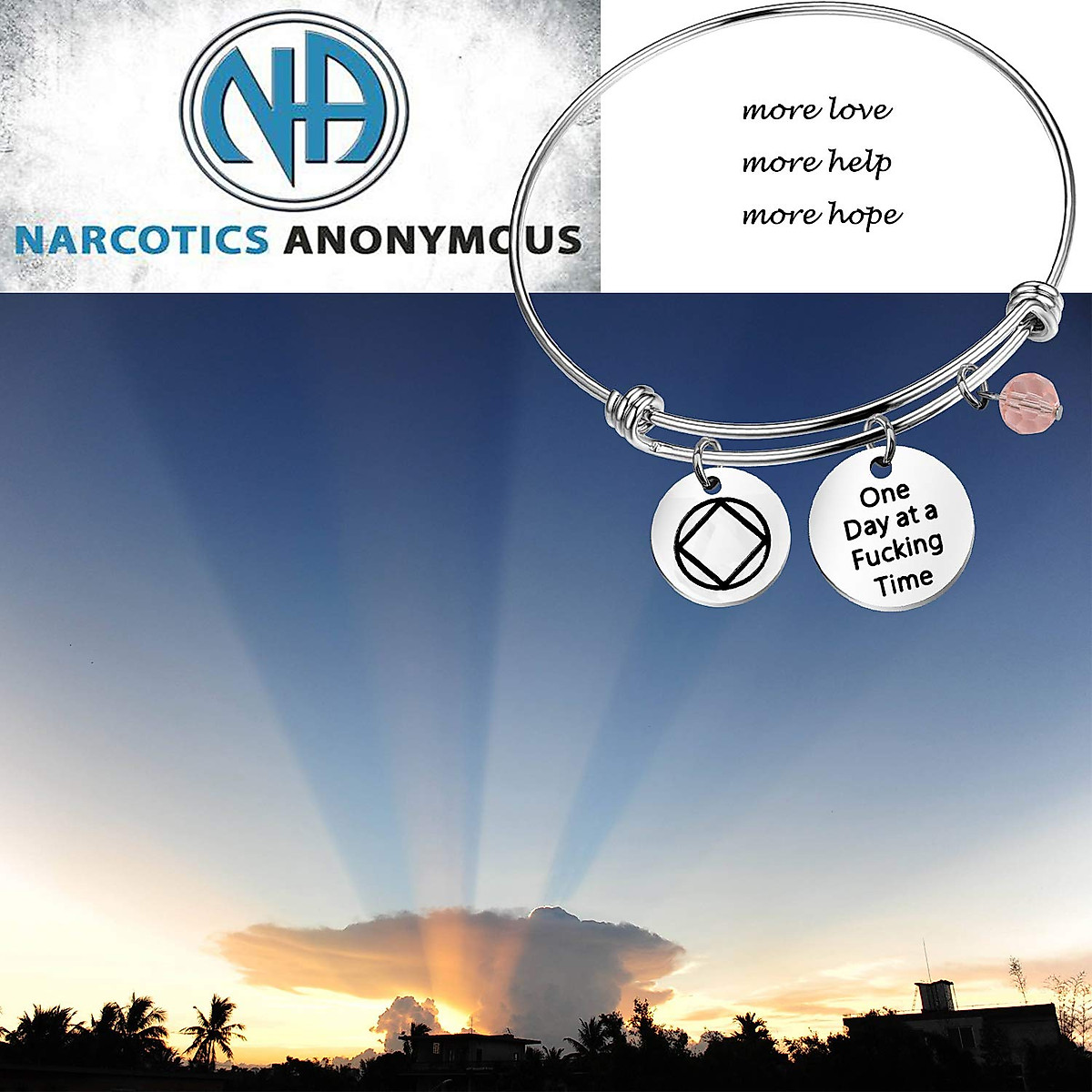 TIIMG One Day at a Time Sobriety Gift Addiction Recovery Gift AA Gift NA Gift 12 Step Gifts Alcoholics Anonymous AA NA Recovery Sobriety Bracelet (One day at a time NA)