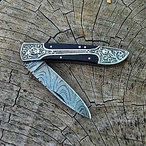 Tbp Forged Damascus Hunting Knife For Fishing Skinning Outdoor Edc Camp Handmade Damascus Steel Survival Bowie Knife With Vertical Belt Loop Sheath 10 Inch Fixed Blade Belt Knife For Camping, Bushcraft Ergonomic Walnut Wood Handle Cool Knives For Men (Fol