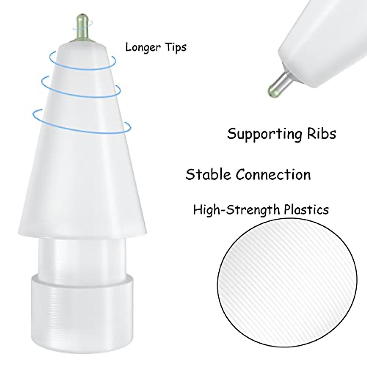 Upgraded Pencil Tips fits for Apple 2nd 1st Gen iPad Pro Pencil,0.78mm No Wear Out Fine Point Precise Control Apple Pen Tip,Longer Tips High Strength Material,White