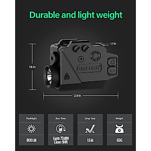 Gmconn Green Laser Light Combo, Tactical Pistol Light 800 Lumen LED Flashlight with Green Beam for Glock Taurus