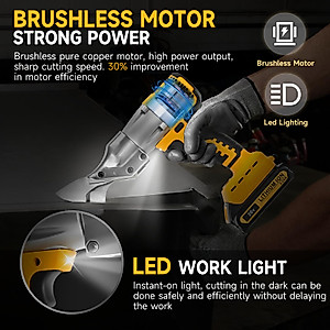 Cordless Metal Shear for DeWalt 20V Max Battery, Brushless Electric Metal Scissors for Cutting Stainless Sheet, Metal, Iron, Carpet, Leather, Cardboard (NO Battery)