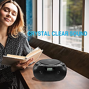 Nextron Portable Bluetooth CD Player Boombox with AM/FM Radio, USB, AUX and Headphone Jack, CD-R/RW and MP3 CDs Compatible, Stereo System for Home with Dual Speakers, AC/Battery Operated - Black