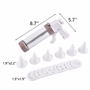 FRJ Transparent multi-function cookie pressure spray gun kit with 13 discs and 6 icing tips, perfect for DIY cookie making and cake frosting decoration
