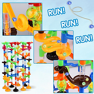 Gifts2U Marble Run Toy,168Pcs Educational Construction Maze Block Toy Set, STEM Learning Building Block Toy for Kids and Parent-Child Game(136 Translucent Plastic Pieces + 32 Glass Marbles)