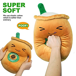 Ditucu Cute Coffee Cafe Cup Boba Plush Kawaii Bubble Plushie Milk Tea Pillow Soft Stuffed Animals Toys Gifts for Kids Brown 13.7 inch