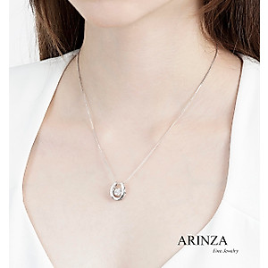 ARINZA Silver Necklace for Women, Dancing Diamond Cubic Zirconia, Horseshoe Pendant with 18+2 Inch Chain, Anniversary Birthday Gifts for Women, Wife, Mom, Girlfriend, Lady