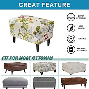 CRFATOP Ottoman Chair Cover X-Large Ottoman Chair Slipcovers Printed Rectangle Storage Stool Cover Stretch Footstool Footrest Sofa Slipcovers with Elastic Bottom,30