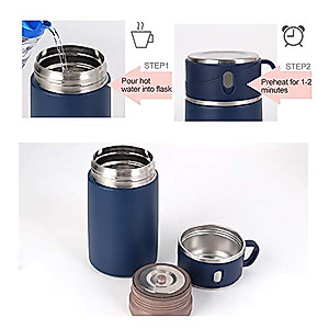 Food Thermos, 27oz Wide Mouth Soup Thermos for Hot Food with Folding Spoon, Insulated Food Jar, Leak Proof Stainless Steel Vacuum Lunch Container Flask Bento Box for Kids Adult (Blue)