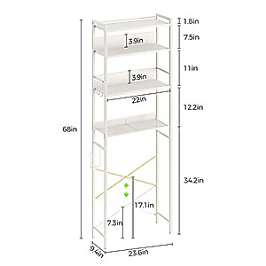 Rolanstar Over The Toilet Storage, 4-Tier Wooden Bathroom Space Saver with Hooks, Freestanding Bathroom Organizer, Multifunctional Over The Toilet Storage Rack, Bathroom Toilet Rack, White