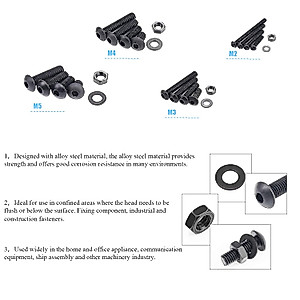 DYWISHKEY 1220 Pieces M2 M3 M4 M5, 10.9 Grade Alloy Steel Hex Button Head Cap Bolts Screws Nuts Washers Assortment Kit with Hex Wrenches