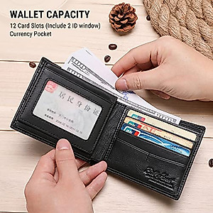bill heart Chain Wallets for Men, RFID Blocking Genuine Leather Bifold Wallet with Sturdy Chain