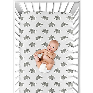 Sweet Jojo Designs Grey and White Baby or Toddler Fitted Crib Sheet for Mint Watercolor Elephant Safari Collection