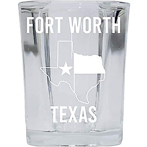 R and R Imports Fort Worth Texas Souvenir Laser Etched 2 Ounce Square Shot Glass Texas State Flag Design
