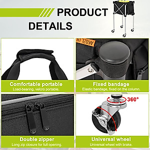 AKOZLIN Tennis Ball Hopper with Wheels Holds 150 Balls Tennis Ball Cart Sports Teaching Cart Lightweight Aluminum Alloy