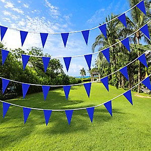 Consummate 100 Feet Blue Blank Pennant Banners Flags String Hanging DIY Triangle Bunting Flags for Grand Opening,Kids Birthday,Party Decorations,60 PCS
