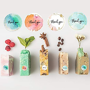 Mobiusea Party Thank You Stickers Roll | Elegant Water Color with Gold Foil |1.5 inch | Waterproof | 500 Labels for Small Business, Floral Designer, Artist | 4 Watercolor Designs
