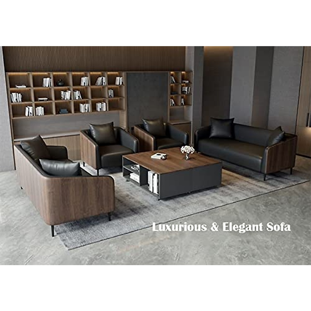 Sofa Couch Living Room Sofa with Throw Pillows Modern Faux Leather Breathable Fabric Sofa Couch Carbon Steel Support Legs High Density High Rebound Sponge Cushions for Living Room Office