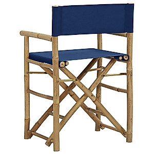 MNISDFL Folding Director's Chairs 2 pcs Blue Bamboo and Fabric, Patio Dining Chairs, Outdoor Patio Chairs Set for Garden, Balcony, or Poolside