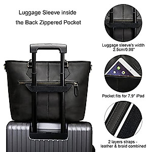 S-ZONE Vintage Genuine Leather Shoulder Bag Work Totes for Women Purse Handbag with Back Zipper Pocket Large