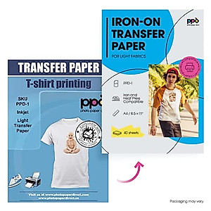 PPD Inkjet PREMIUM Iron-On Light T Shirt Transfers Paper LTR 8.5x11” pack of 40 Sheets (PPD001-40)