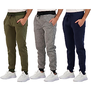Real Essentials Mens Joggers Sweatpants Fleece Pants Sweat Clothing Pockets Baggy Elastic Cuffed Workout Bottom Athletic Soft Warm Winter Jogging Gym Active Track Work Tapered, Set 1, L, Pack of 3