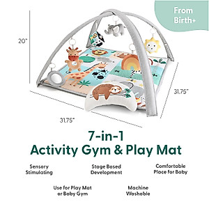 The Peanutshell Unisex Baby Play Gym & 7-in-1 Play Mat - Playmat Baby Toys 0-6, 6-12 Months Tummy Time Mat with Hanging Toys, Soft Padded Mat for Newborns, Infants - Safari