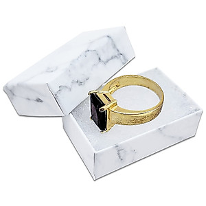 TheDisplayGuys 100-Pack #10 Cotton Filled Cardboard Paper Jewelry Box Gift Case - Marble White (1.9" x 1.3" x 0.7")