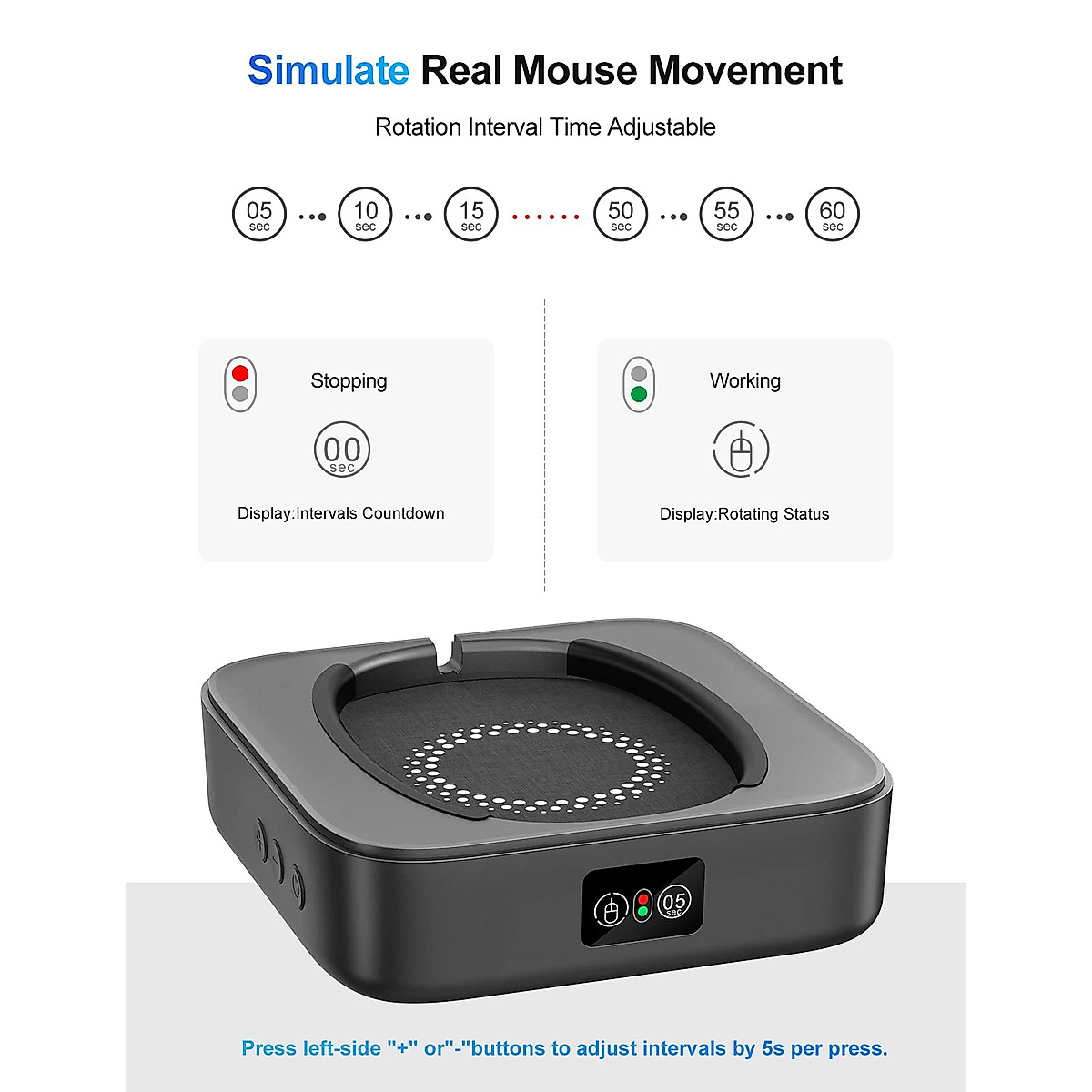 EAXBUX Mechanical Mouse Jiggler,Undetectable Mouse Mover Jiggler Device with Interval Timer Adiustable,LED Display and Random Movement,Gift for Man Keeping PC/Laptop Active to lmprove Work Efficiency