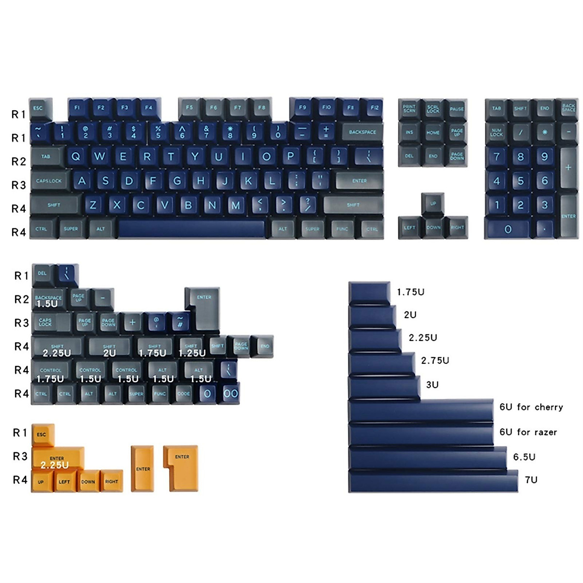 108 Key Mechanical Keyboard 159 Keys Blue Grey Yellow ABS Keycaps for Mechanical Gaming Keyboard SA Profile (Color : Keycaps)