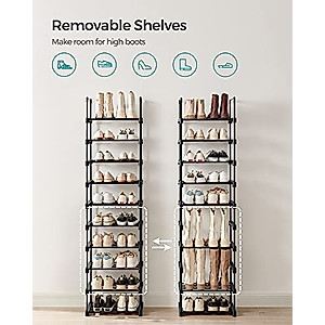 SONGMICS Shoe Rack, 10 Tier Shoe Organizer, Metal Shoe Storage Shelf for 20 Pairs of Shoes, Easy to Assemble, Entryway, Black ULSA25BK