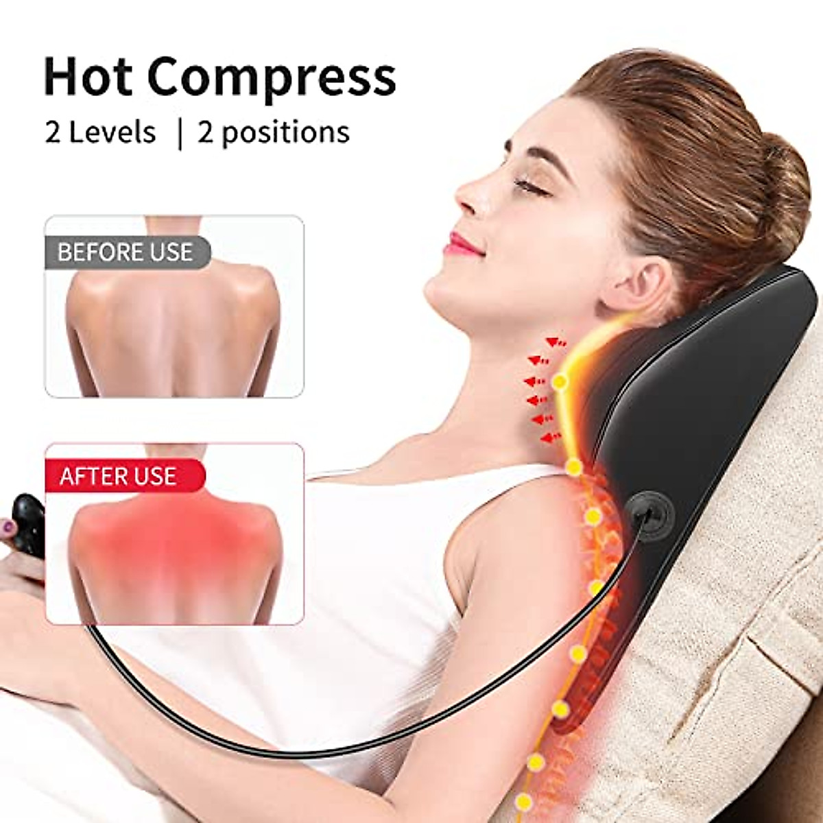 Boriwat Back Massager with Heat, Massagers for Neck and Back, 3D Kneading Massage Pillow for Back, Neck, Shoulder, Leg Pain Relief, Gifts for Men Women Mom Dad, Stress Relax at Home Office and Car