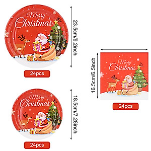 Bluechok Christmas Party Paper Plates Sets, 72Pcs Santa Elk Print Decorations Supplies, Disposable Xmas Holiday Decor Tableware Set Includes Paper Plates and Napkins for 24 Guests