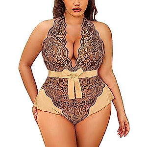 Avidlove Plus Size Teddy Lingerie for Women Lace Bodysuit Sexy Babydoll Black Skin 22W