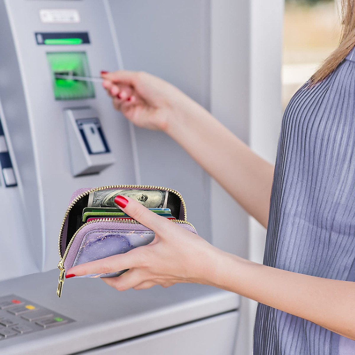 Fintie RFID Credit Card Holder, Small Leather Card Case Wallet w/Zipper Coin Pocket for Women (Lilac Marble)