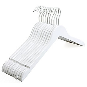 TOPIA HANGER White Wood Bridal Dress Hangers, Premium Wooden Shirt Hangers 10 Pack, 360° White Hook- Smooth Finish- Extra Smoothly Cut Notches (White *10)-CT06W