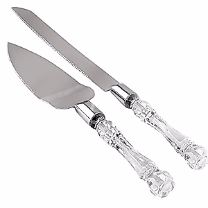 LUSHIG Cake Knife and Server Set | Acrylic Faux Crystal Handles & Premium 420 Stainless Steel Blades | Cake Cutting Set for Wedding Cake, Birthdays, Anniversaries, Parties