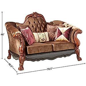 ACME Dresden Loveseat w/5 Pillows - 52096 - Golden Brown Velvet & Cherry Oak