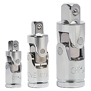 VASTOOLS Universal Joint Socket Adapter 3pcs, 1/4, 3/8 & 1/2 in.Drive, CR-V, Impact Universal Joint Set, Access Fasteners at Any Angle