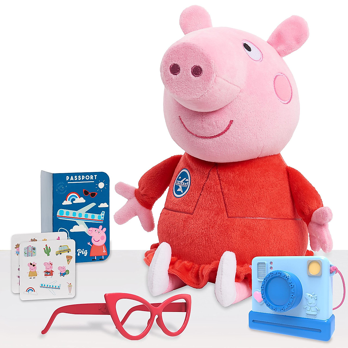 Peppa Pig 13.5-Inch Tourist Peppa Pig Plushie Stuffed Animal, Pig, Light Up Camera, Kids Toys for Ages 3 Up, Amazon Exclusive by Just Play